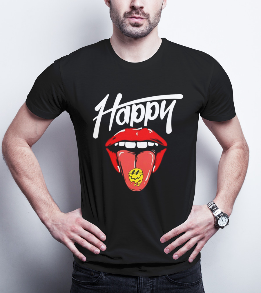 Happy Lips Tongue Out Smiley Face T-Shirt