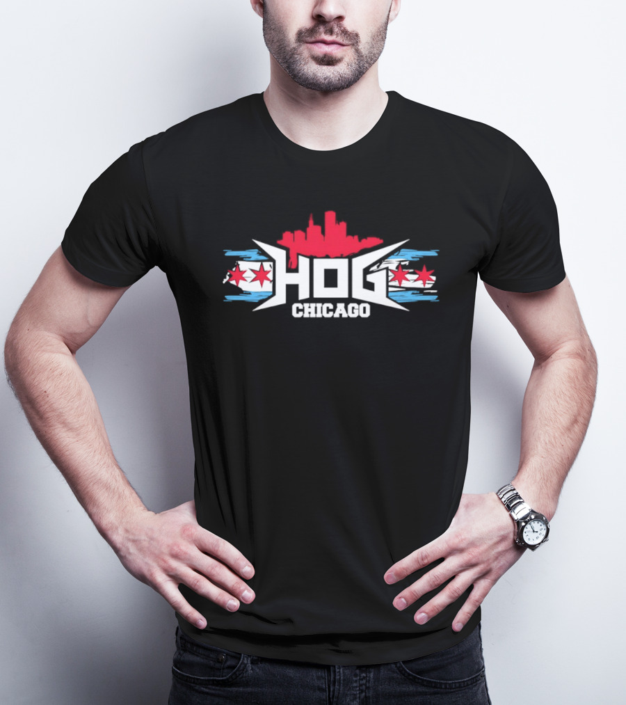 Hog Chicago City Skyline Flag Stars T-Shirt