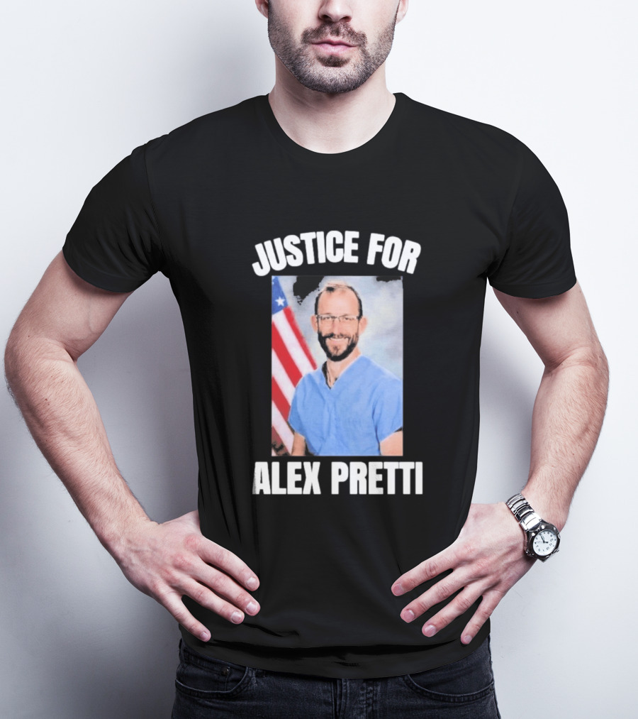 Justice For Alex Pretti American Flag Dedication T-Shirt