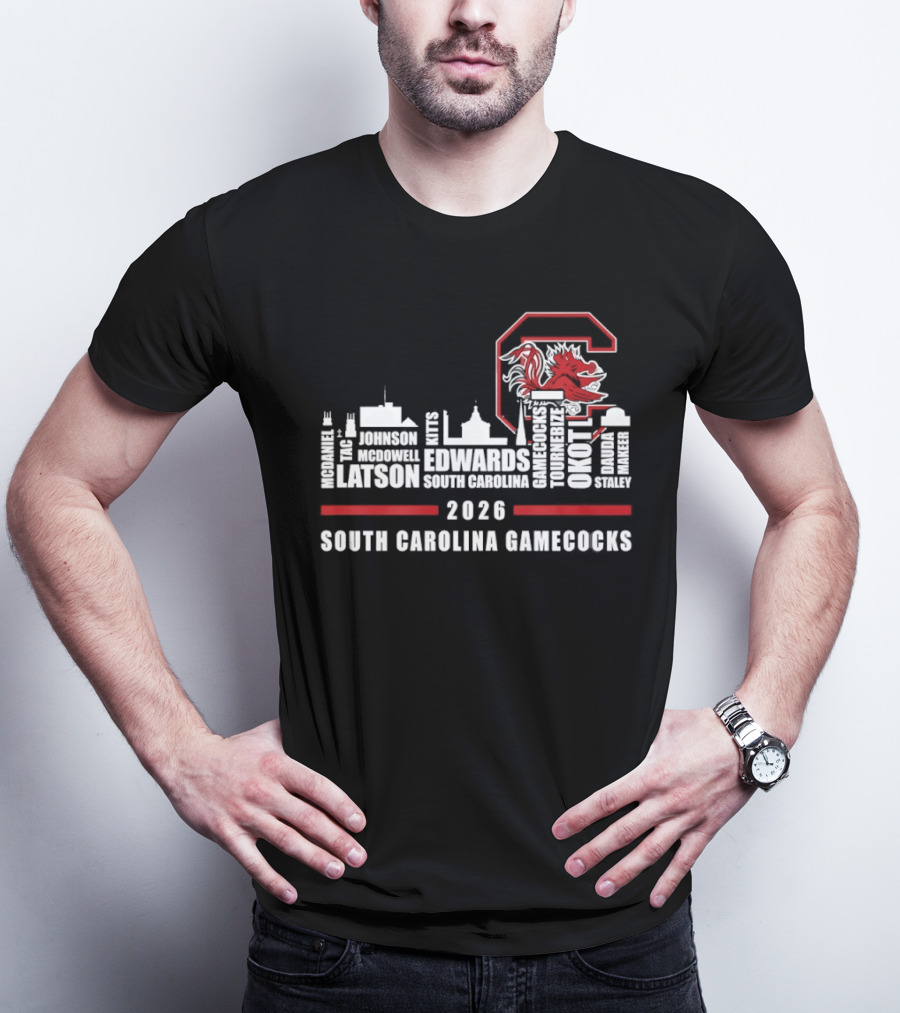 South Carolina Gamecocks 2026 City Skyline Players Names T-Shirt