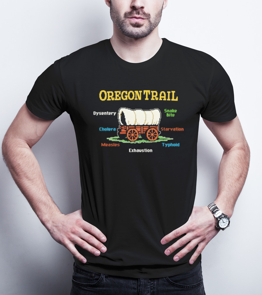 Oregon Trail Dysentery Snake Bite Cholera Starvation Wagon Pixel T-Shirt