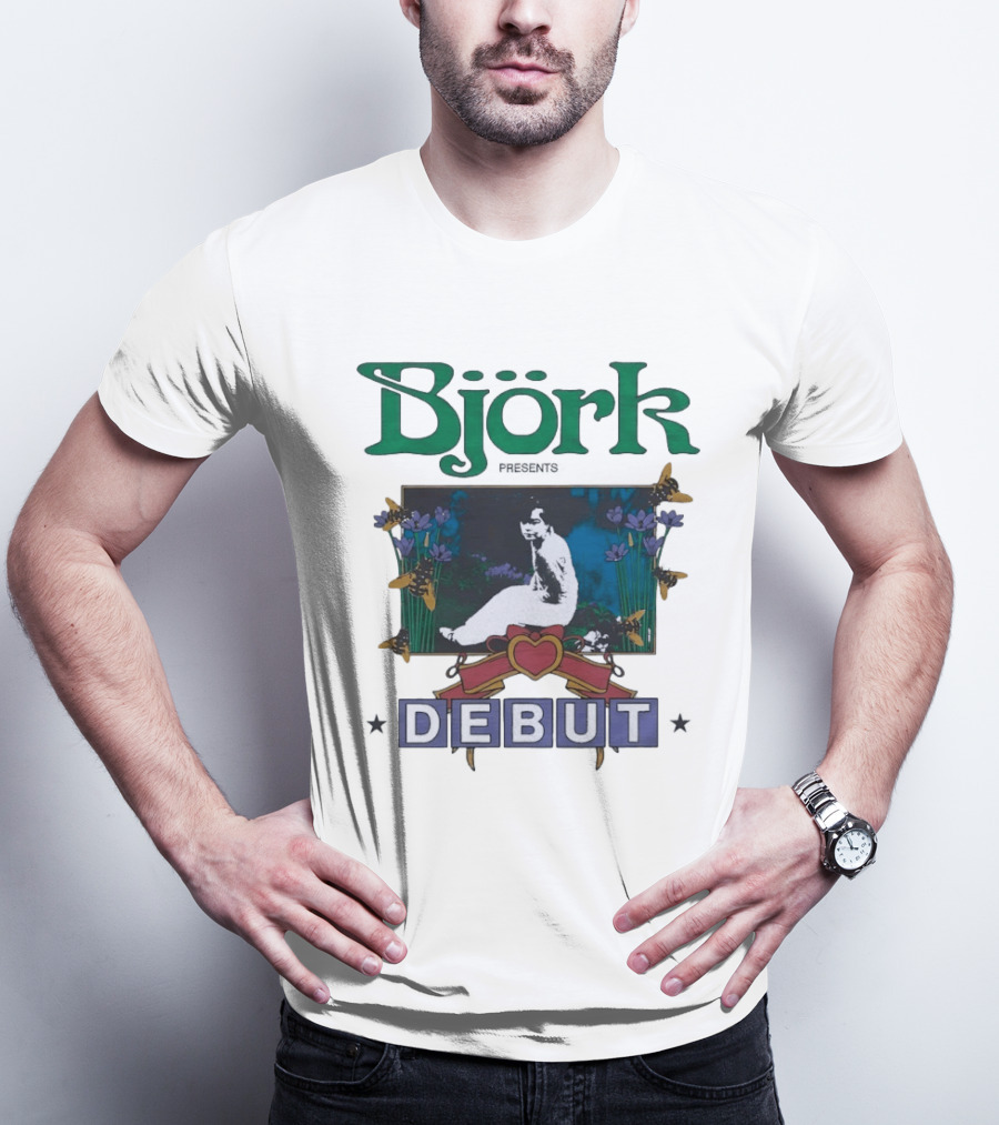 Björk Presents Debut Album Cover Art With Vintage Floral Frame T-Shirt