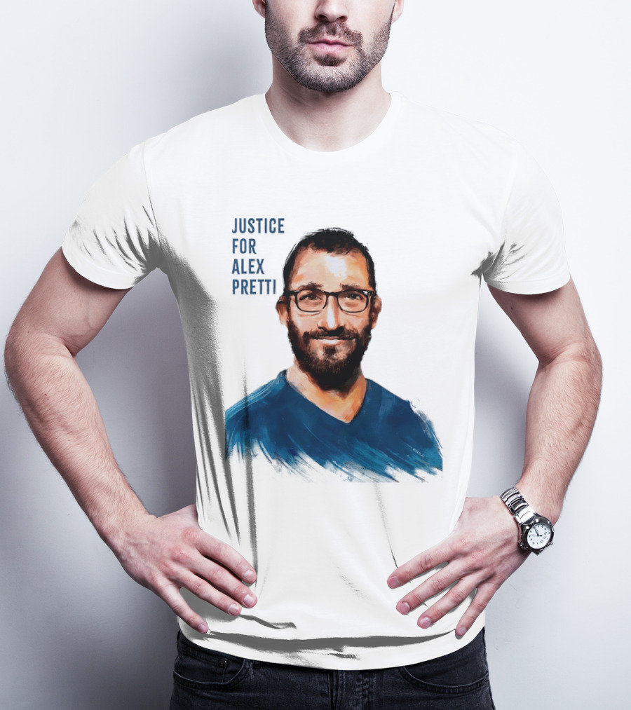 Justice For Alex Pretti Painting Portrait With Glasses And Blue T-Shirt