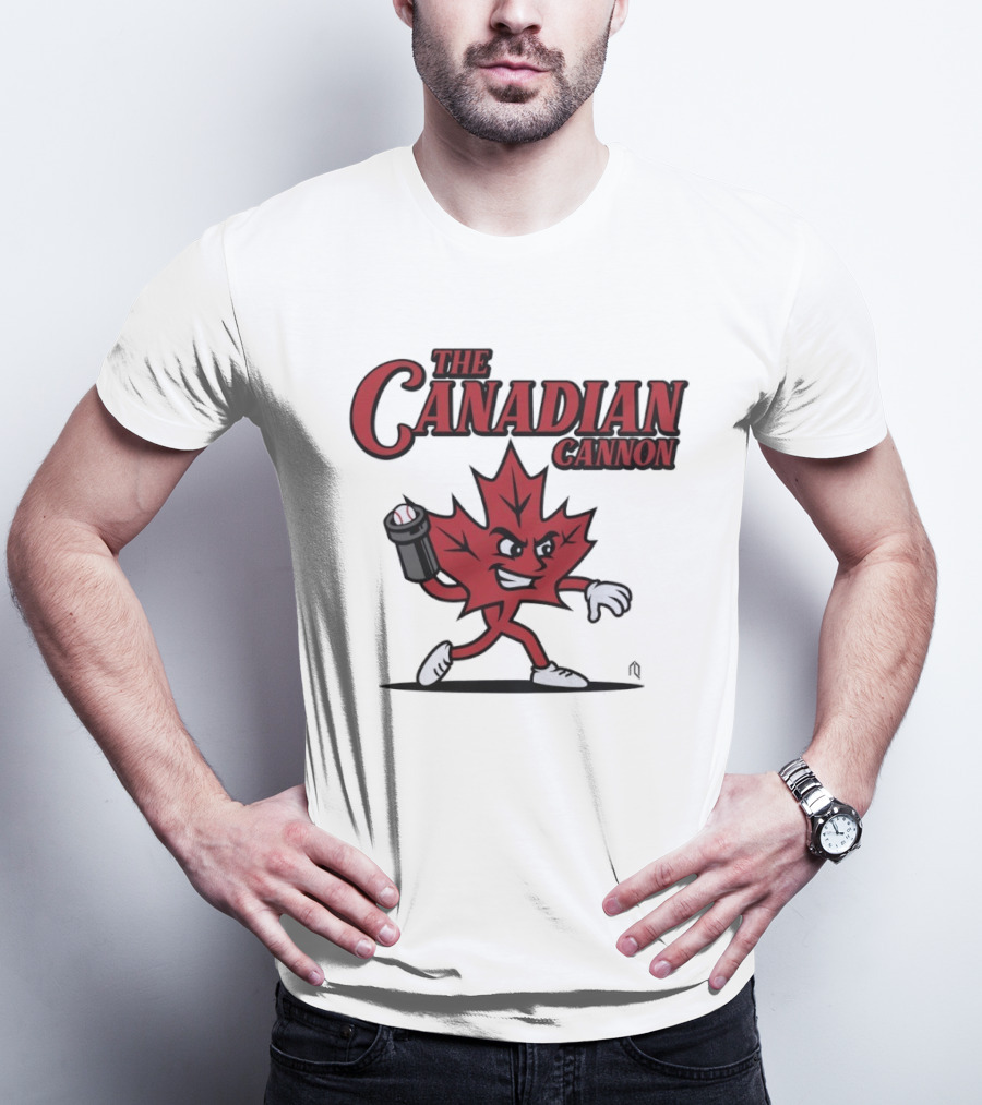 The Canadian Cannon Maple Leaf Character Baseball T-Shirt