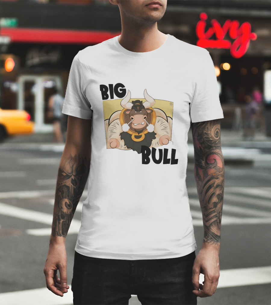 Big Bull Bara Male Minotaur Cartoon Whimsical Horned T-Shirt
