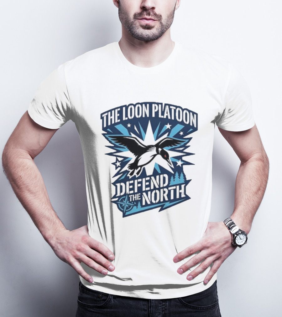 The Loon Platoon Defend The North Bold Rebel Loon Starburst Forest T-Shirt
