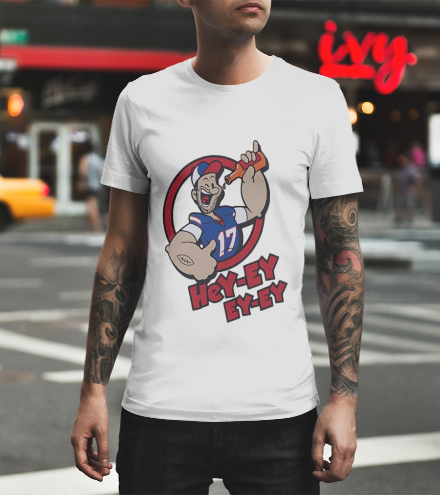Hey Ey Ey Ey Josh Allen Illustrated Strong Finish Buffalo Bills T-Shirt