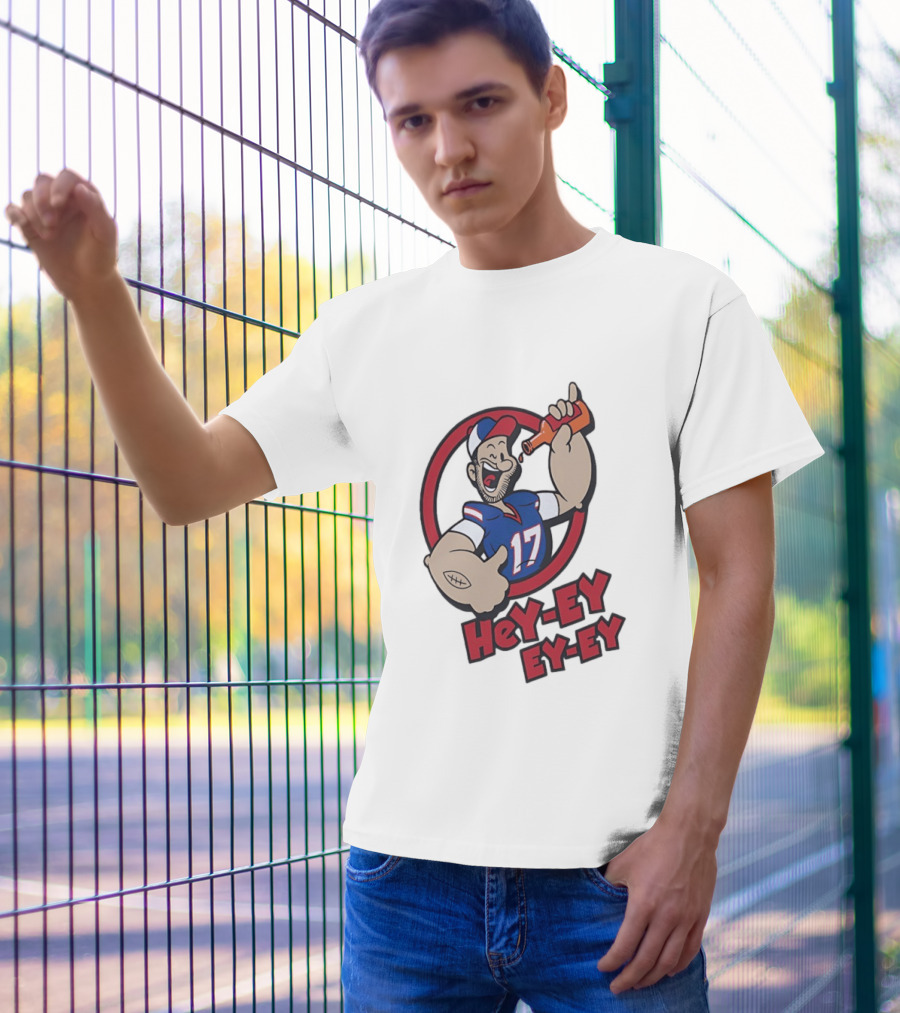 Hey Ey Ey Ey Josh Allen Illustrated Strong Finish Buffalo Bills T-Shirt