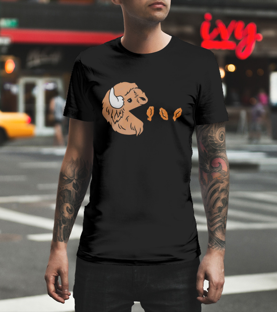 Buffalo Bills Bison Pac Man Chicken Wings Retro 80s Gaming T-Shirt