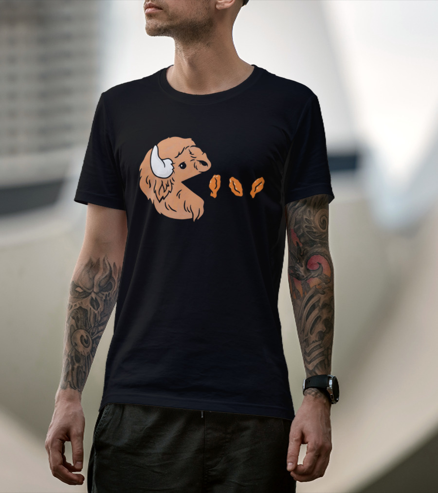 Buffalo Bills Bison Pac Man Chicken Wings Retro 80s Gaming T-Shirt