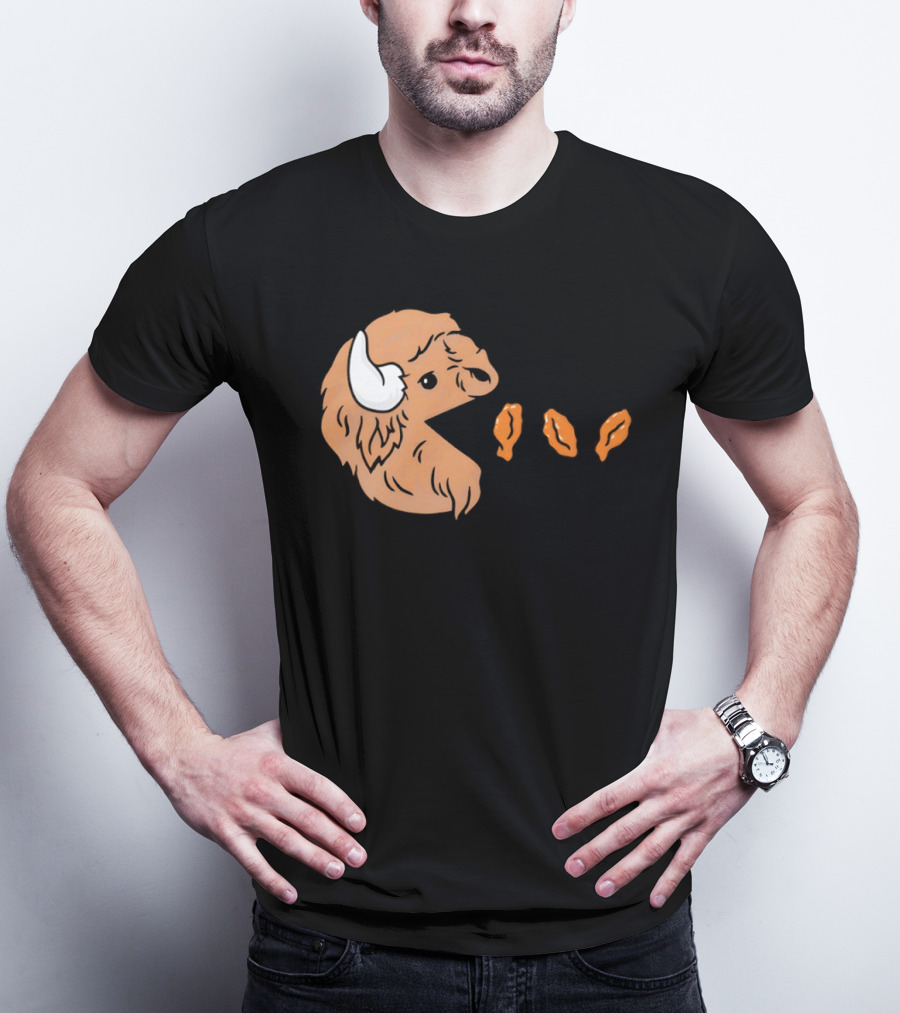 Buffalo Bills Bison Pac Man Chicken Wings Retro 80s Gaming T-Shirt