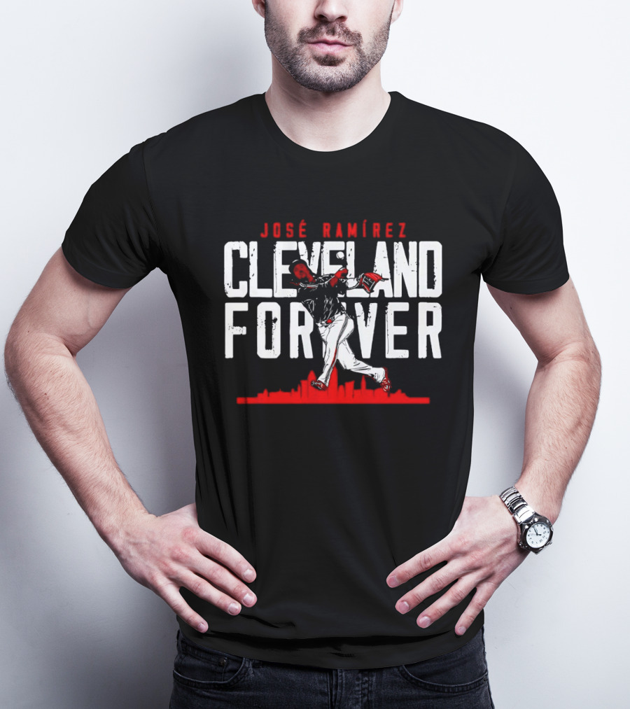 José Ramírez Cleveland Forever Baseball Skyline T-Shirt