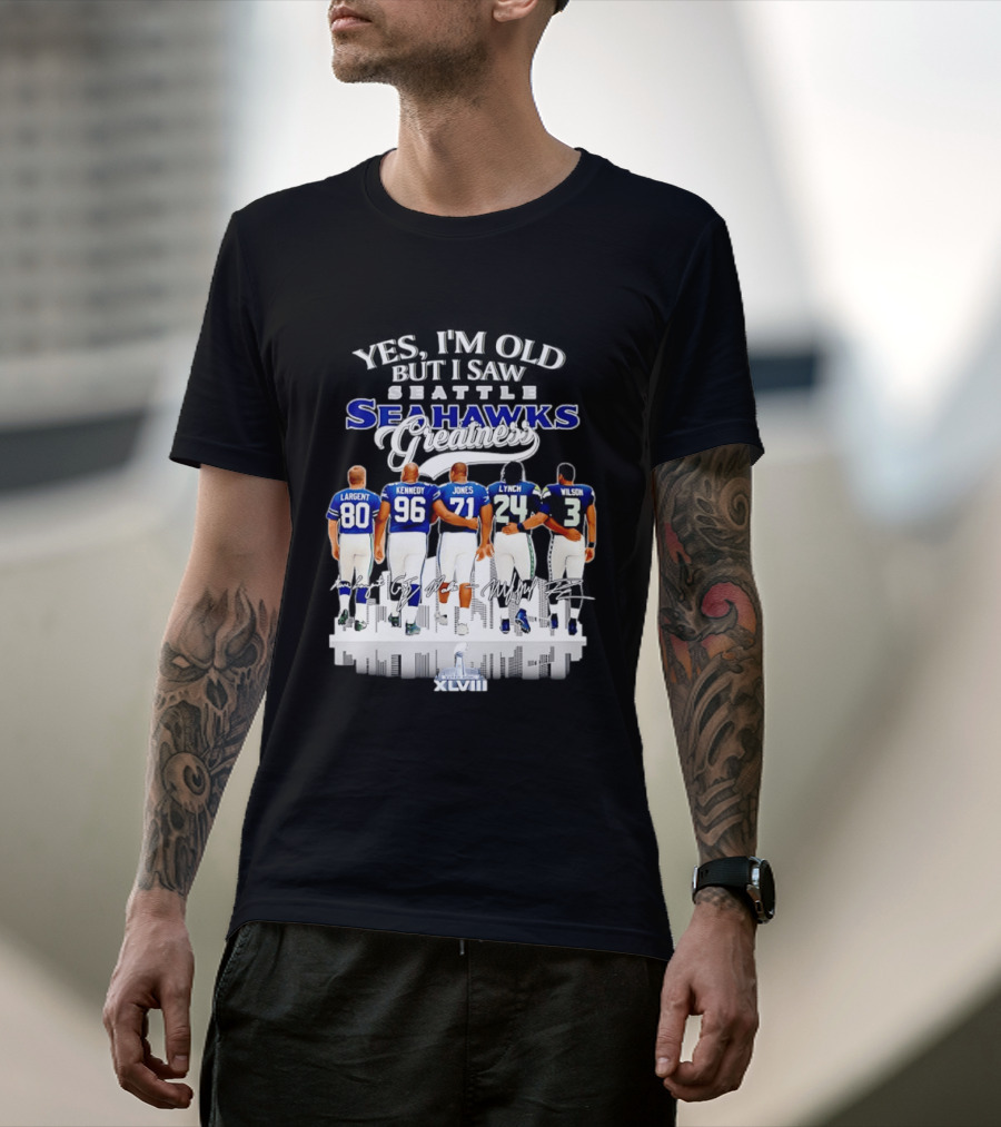 Seattle Seahawks Legend Players Largent Kennedy Jones Lynch Wilson XLVIII T-Shirt