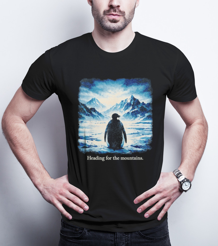 Penguin But Why Heading For The Mountains Scenic Landscape T-Shirt