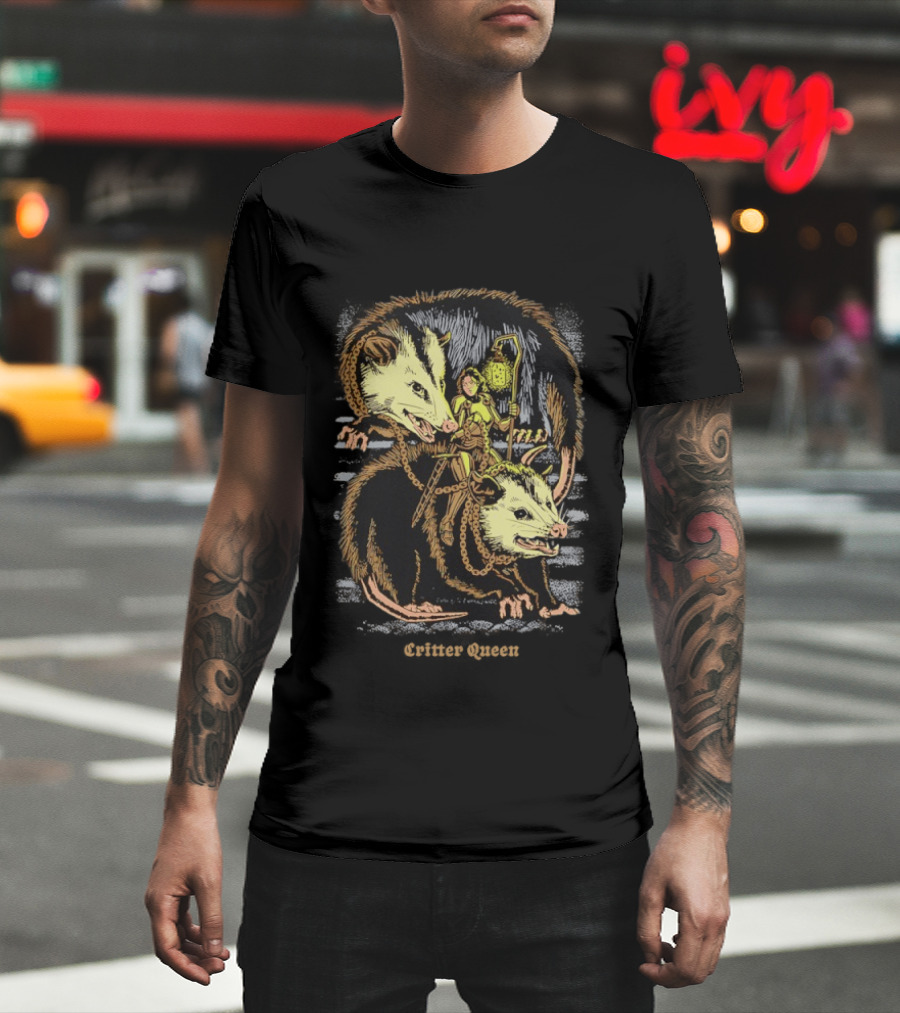 Women Riding Opossum Critter With Lantern And Chains T-Shirt