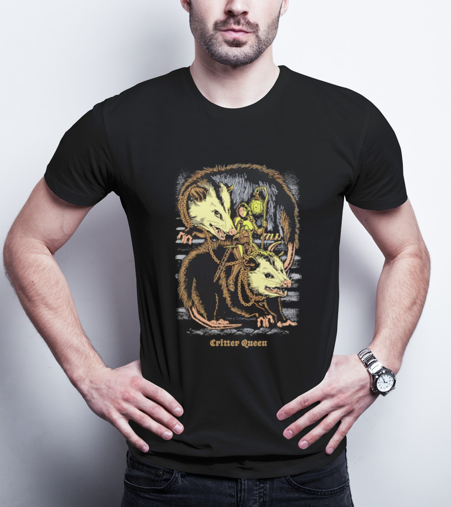 Women Riding Opossum Critter With Lantern And Chains T-Shirt