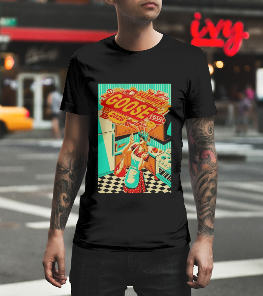 Goose Summer 2026 Tour Retro Kitchen Chaos With Surprised Housewife T-Shirt