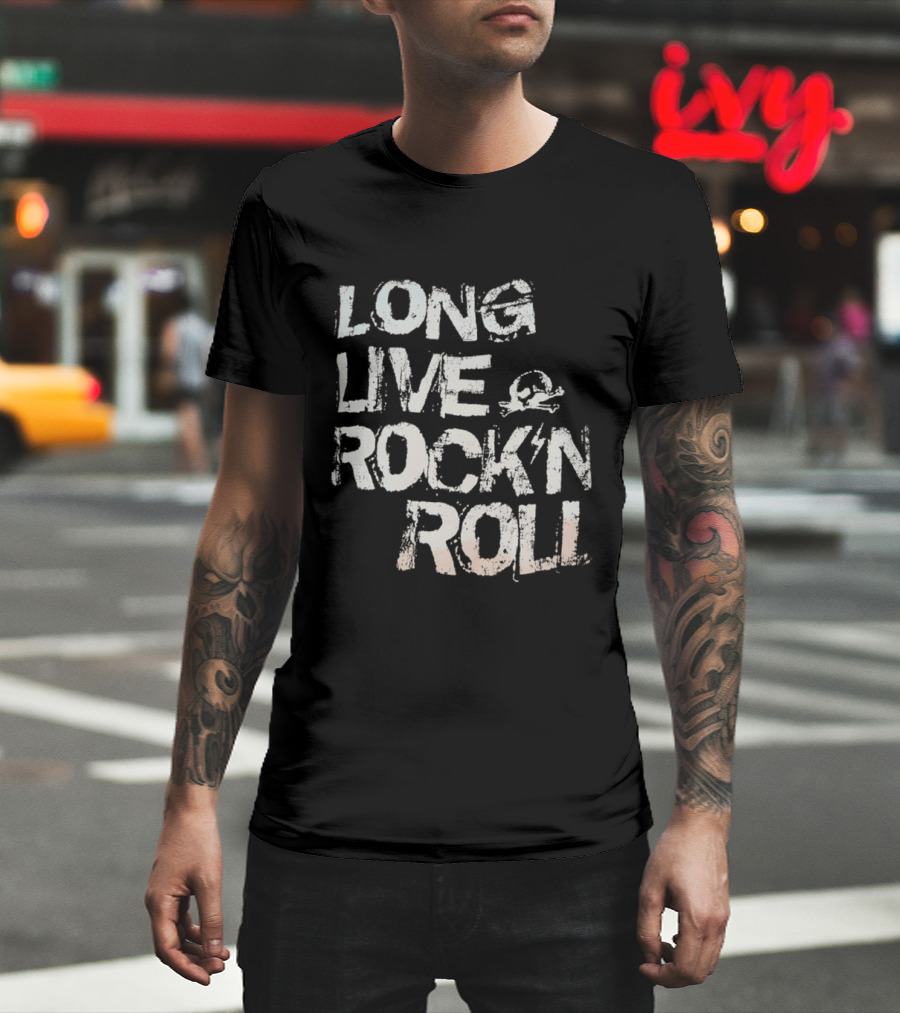 Long Live Rock N Roll Skull And Lightning Bolt T-Shirt