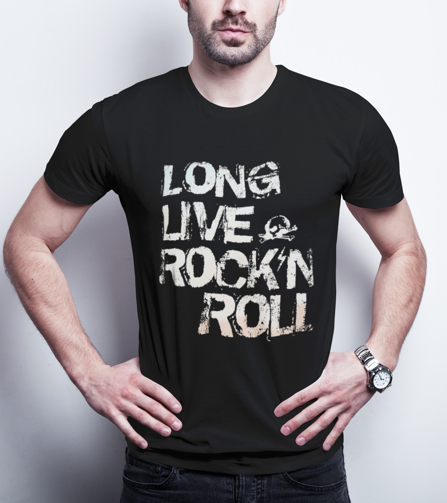 Long Live Rock N Roll Skull And Lightning Bolt T-Shirt