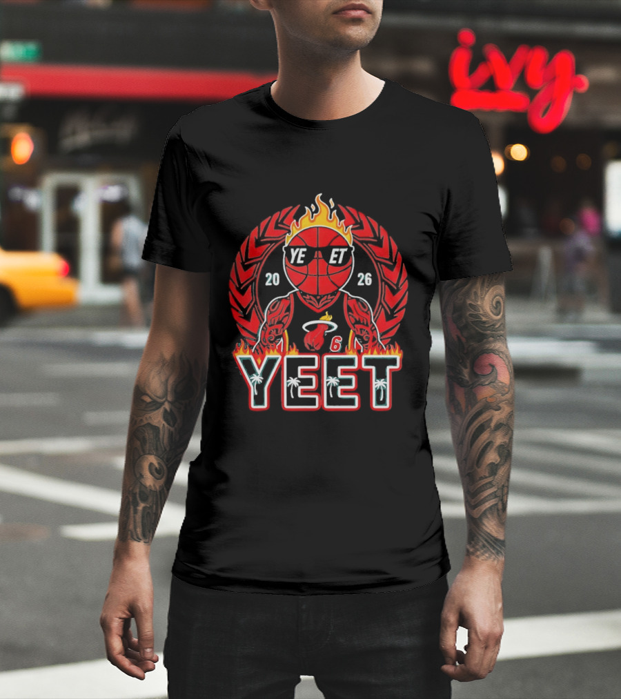 Yeet Jey Uso Miami Heat 2026 Flaming Basketball Laurel Sunglasses T-Shirt