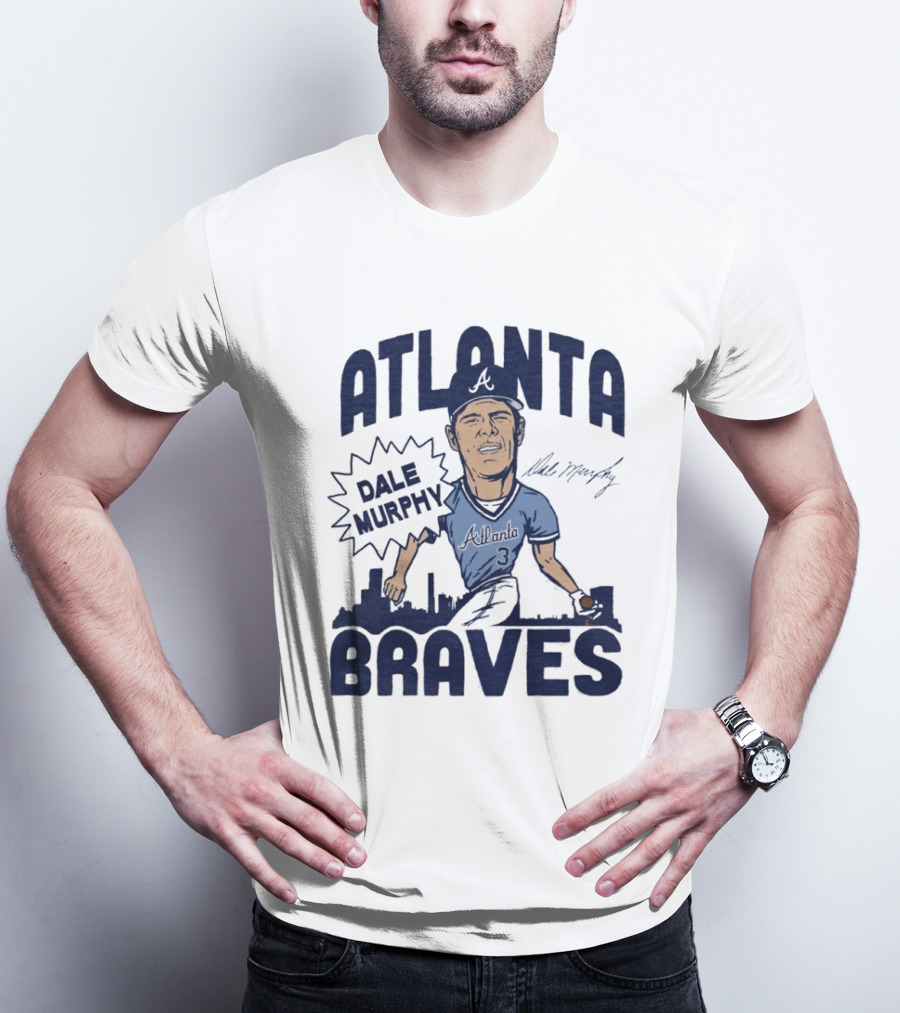 Atlanta Braves Dale Murphy Cartoon Autograph Skyline Baseball T-Shirt