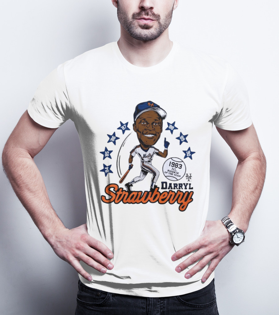 Darryl Strawberry New York Mets 1983 NL Rookie Of The Year Baseball Stars Icon 86 87 88 90 91 95 96 T-Shirt