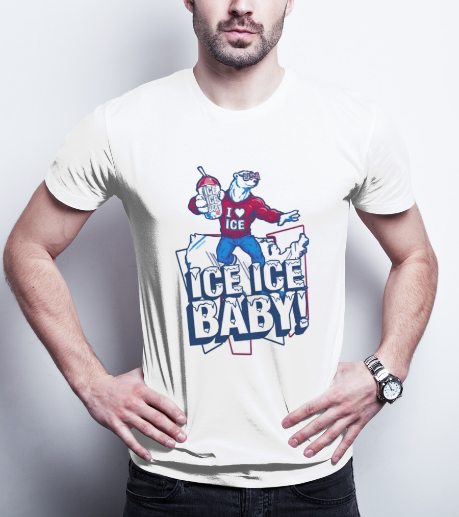 I Love ICE Ice Baby Cool Polar Bear Holding Drink T-Shirt