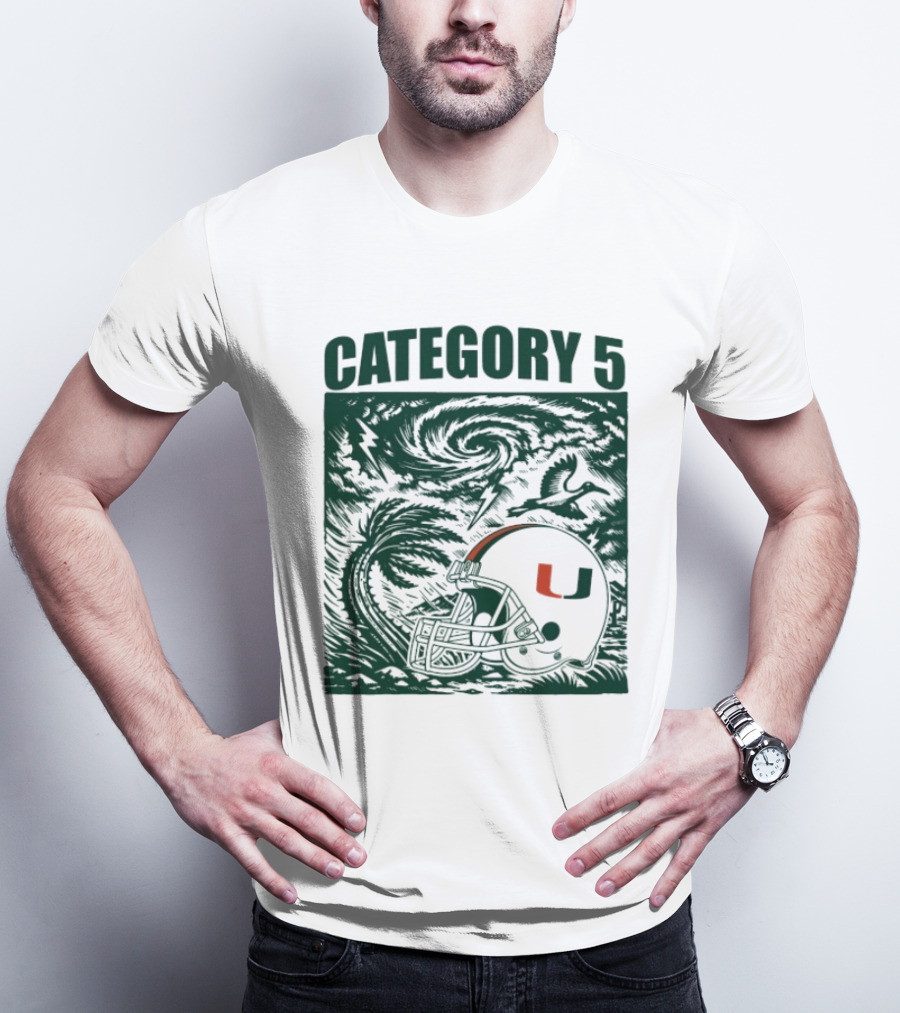 Miami Hurricanes Category 5 Helmet Storm Football T-Shirt