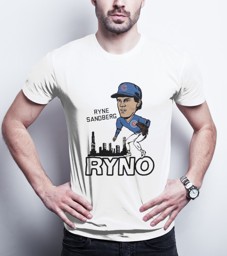 Ryne Sandberg Ryno Chicago Cubs Cartoon Skyline T-Shirt