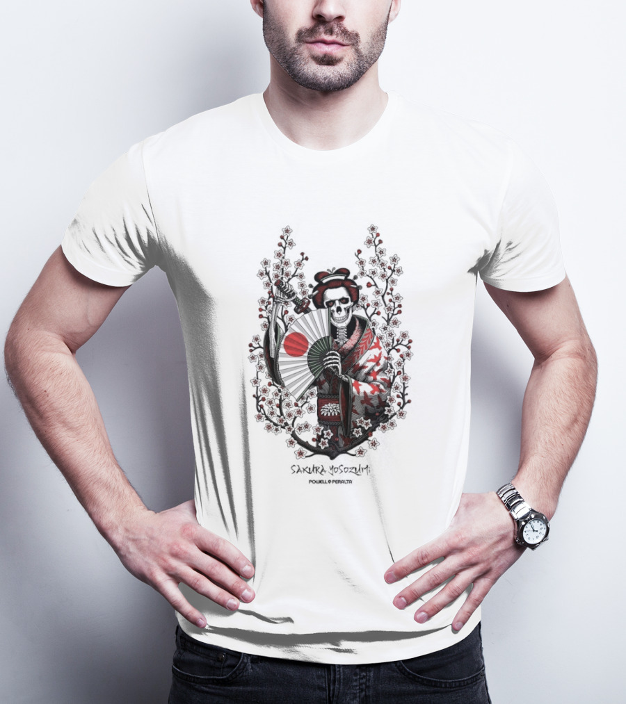 Skeleton Powell Peralta Sakura Yosozumi Samurai With Roses And Fan T-Shirt