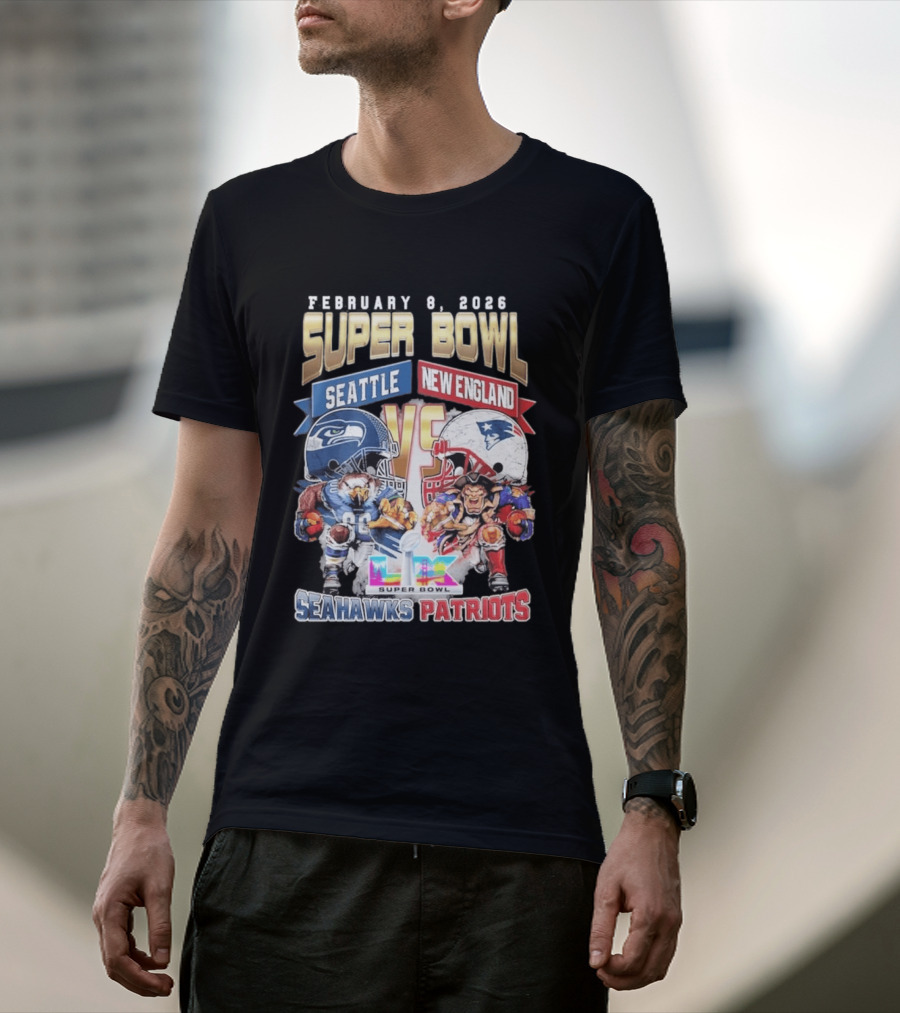 Seahawks Patriots February 8 2026 Super Bowl LX Seattle New England Matchup T-Shirt
