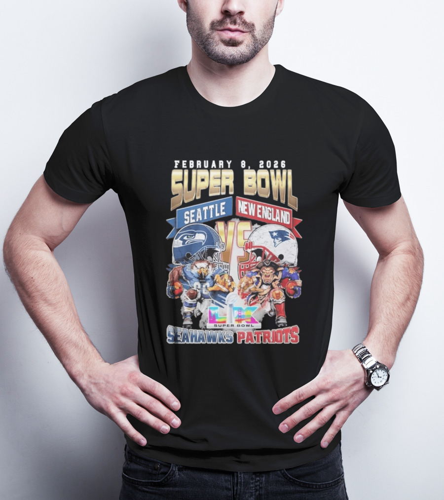 Seahawks Patriots February 8 2026 Super Bowl LX Seattle New England Matchup T-Shirt