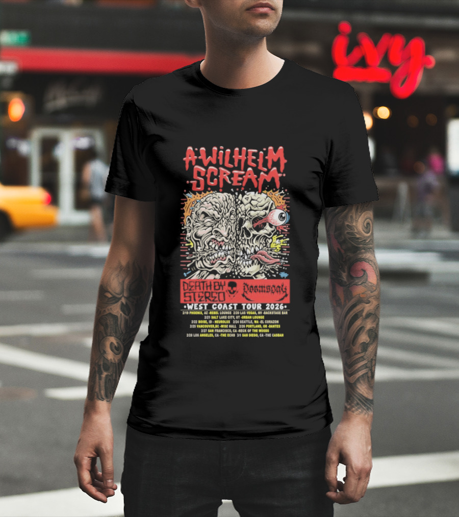 A Wilhelm Scream West Coast Tour 2026 Skull Brain Band Dates California Nevada Washington T-Shirt