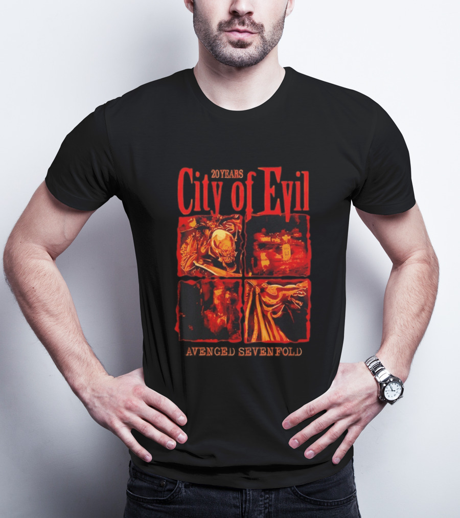 Avenged Sevenfold City Of Evil 20th Anniversary Skeleton And Dragon T-Shirt