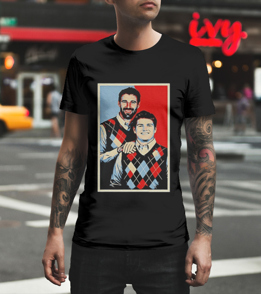 Mike Vrabel Drake Maye New England Patriots Football Hope Iconic Argyle Sweater T-Shirt