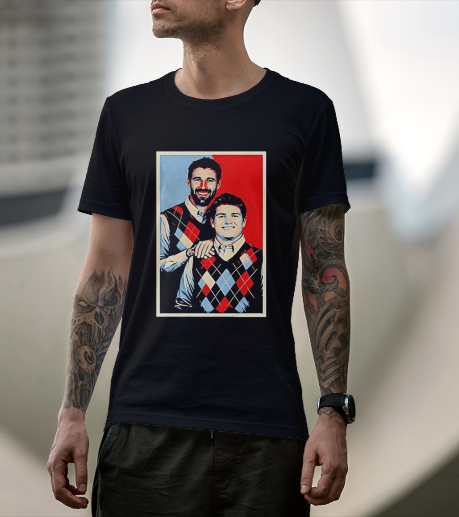 Mike Vrabel Drake Maye New England Patriots Football Hope Iconic Argyle Sweater T-Shirt
