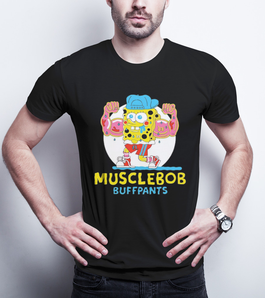Musclebob Buffpants Flexing Cartoon Character Vibrant Athletic T-Shirt