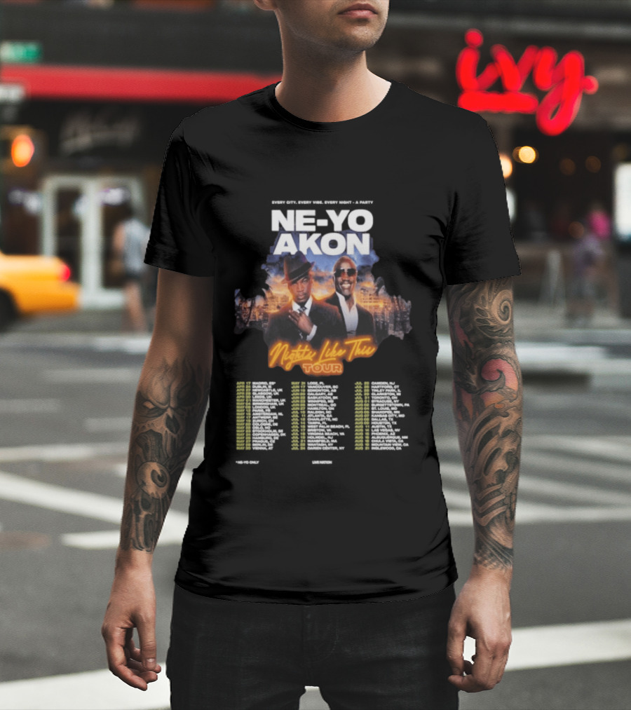 Ne Yo Akon Nights Like This Tour 2026 Dates City Skyline T-Shirt
