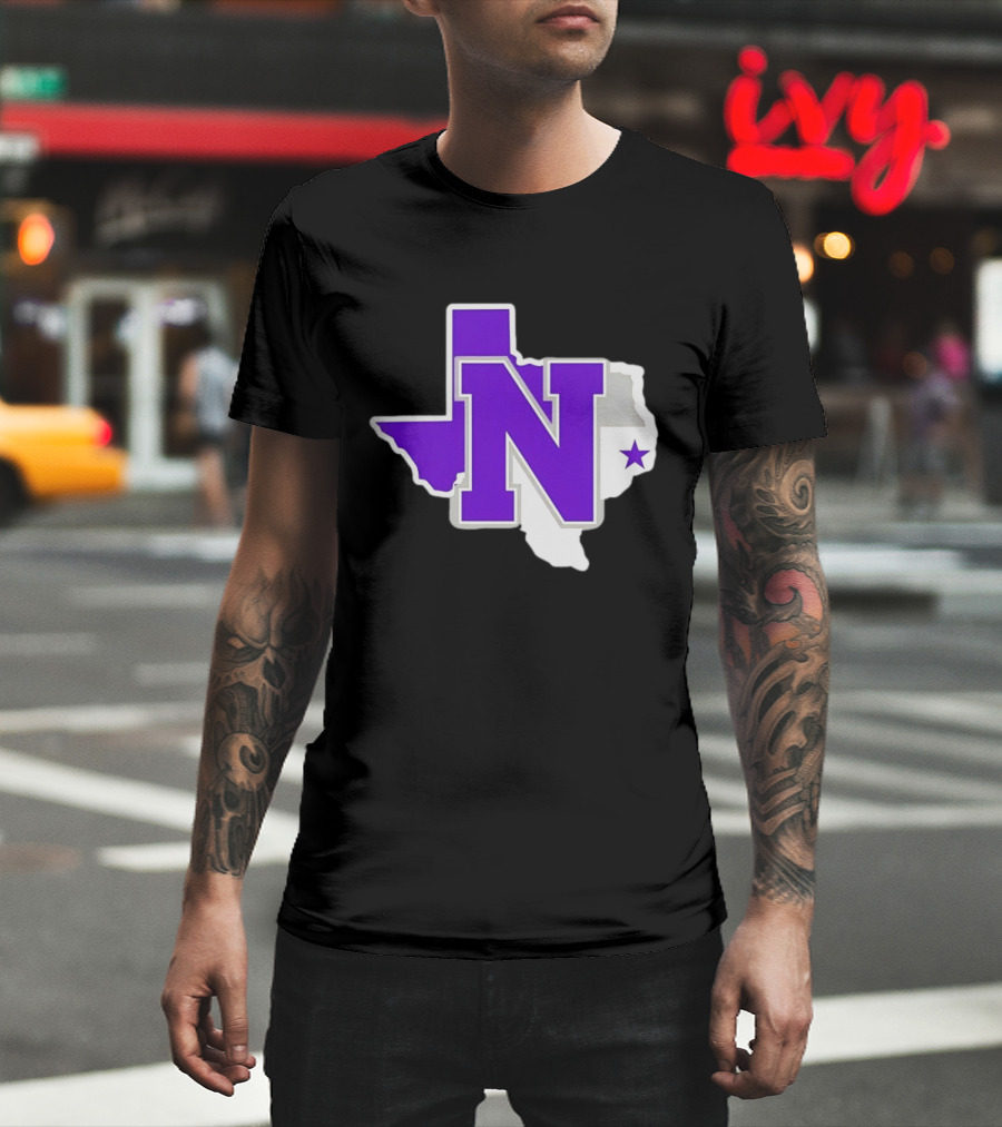 Norton High School Football Texas Map Purple N Star T-Shirt