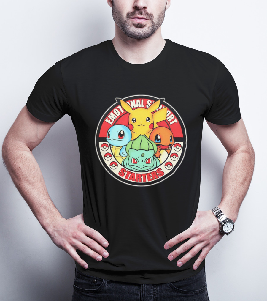 Emotional Support Starters Pikachu Squirtle Charmander Bulbasaur T-Shirt