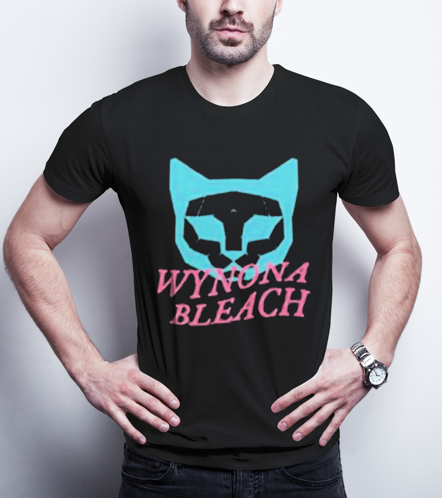 Wynona Bleach Blue Cat Face Pink T-Shirt