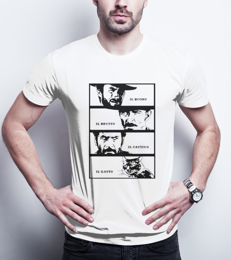 Four Amigos Il Buono Il Brutto Il Cattivo Il Gatto Classic Movie T-Shirt