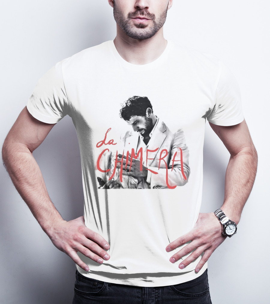 La Chimera Film Red Neon Style Text Over Mysterious Figure T-Shirt
