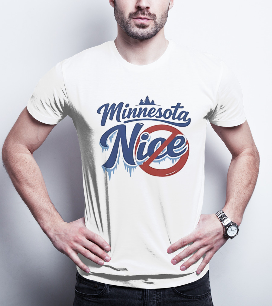 Minnesota Nice Anti Ice Dripping Text Red Circle Blue Letters T-Shirt
