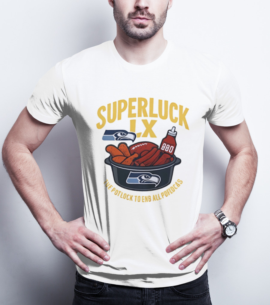 SuperLuck LX Seattle Seahawks Potluck BBQ Football T-Shirt