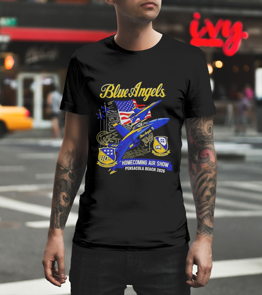 Blue Angels Homecoming Air Show Pensacola Beach 2026 American Flag Jet Aviation T-Shirt