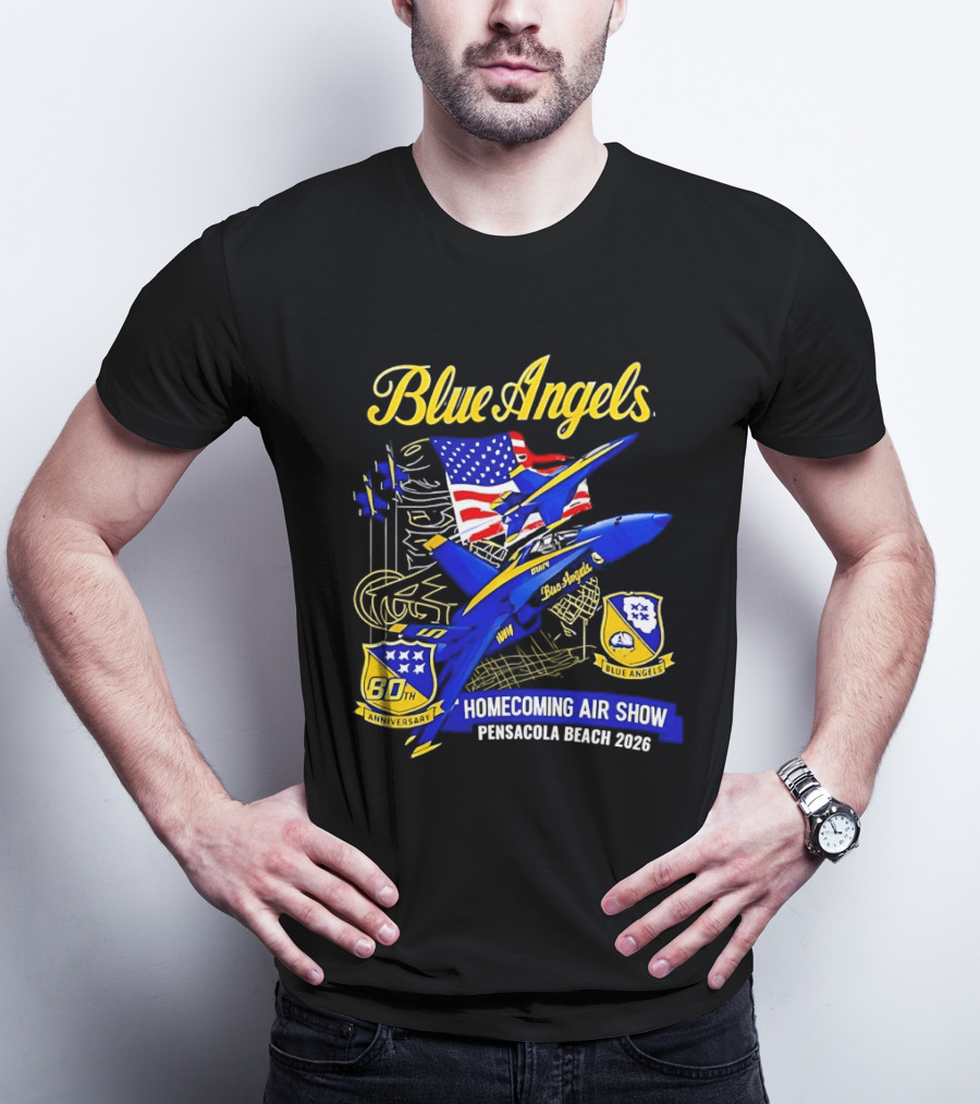Blue Angels Homecoming Air Show Pensacola Beach 2026 American Flag Jet Aviation T-Shirt
