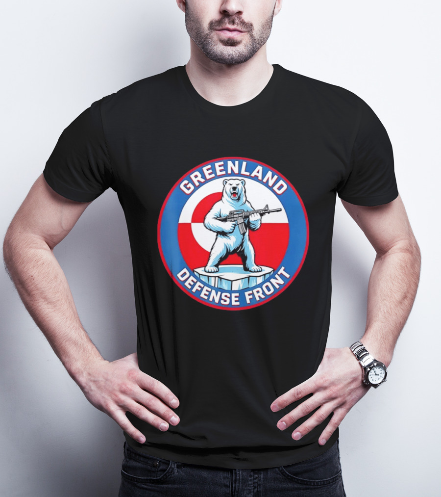 Greenland Defense Front Grumpy Polar Bear Holding Rifle T-Shirt