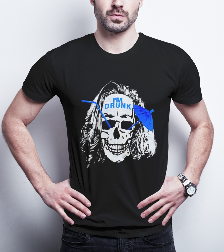 Skull I'm Drunk Brannigan Blue Straw Umbrella T-Shirt