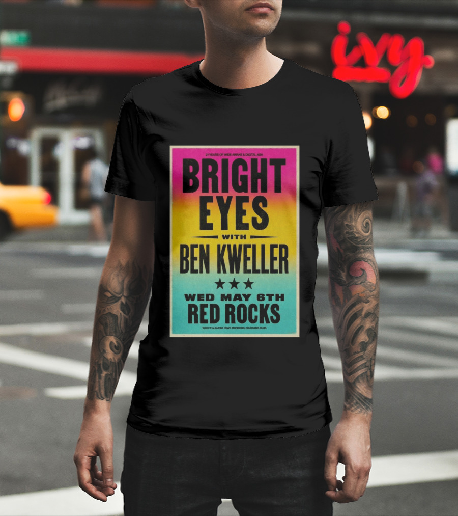 Bright Eyes Ben Kweller Red Rocks May 6 Morrison CO 21 Years Of Wide Awake Digital Ash T-Shirt